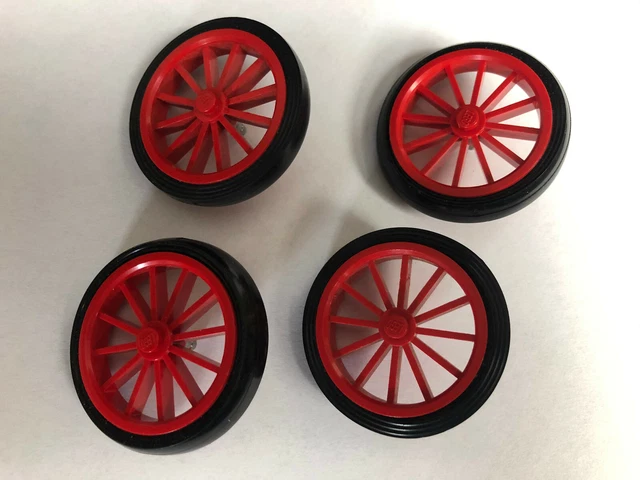 LEGO 35C01 4X classic Räder Red Wheel Spoked Large Black Tire Smooth ...