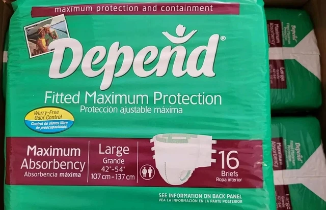 DEPEND BRIEFS PROTECTION Tabs Maximum Absorbency Unisex,Large Depend ...