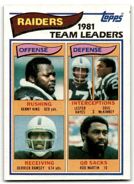 1982 TOPPS KENNY King/Lester Hayes/Odis McKinney/Derrick Ramsey/Rod ...