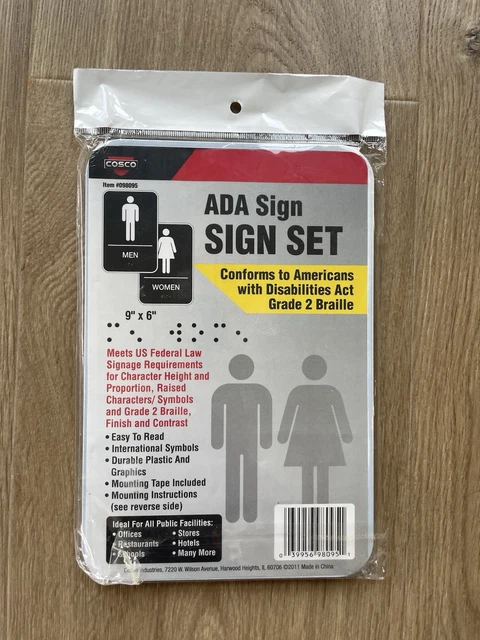 ADA RESTROOM SIGN Set 9x6 Braille Cosco Mounting Tape Included 2pc Men ...