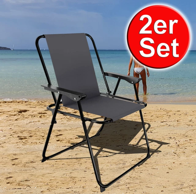 2X CAMPING KLAPPSTUHL Strandstuhl Campingstuhl klappbar faltbar anthrazit LEICHT EUR 29,90 ...