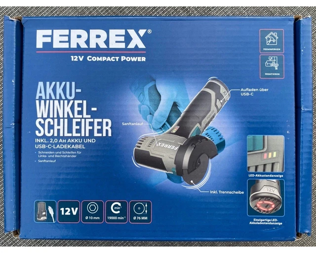 FERREX 12V AKKU-WINKELSCHLEIFER inkl. 2,0 Ah Akku u. USB-C Ladekabel Neu EUR 28,99 - PicClick DE