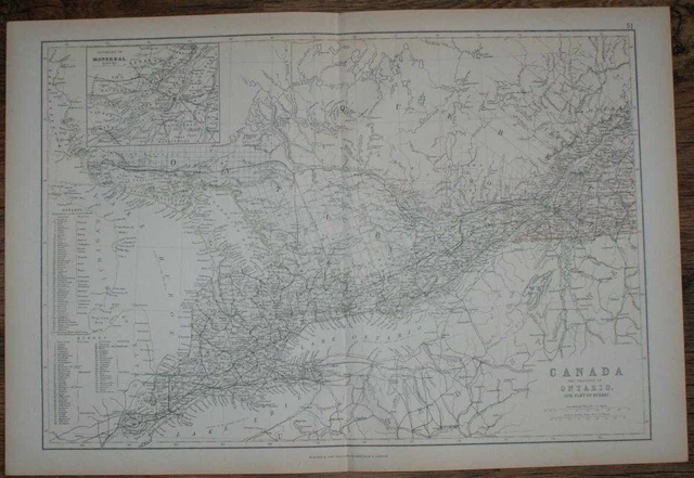 1884 BLACKIE'S MAP of Canada - The Province of Ontario and part of ...