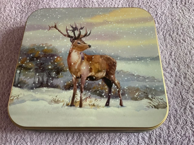 SQUARE CHRISTMAS THEME Biscuit Tin with Stag Design - Empty £3.99 ...