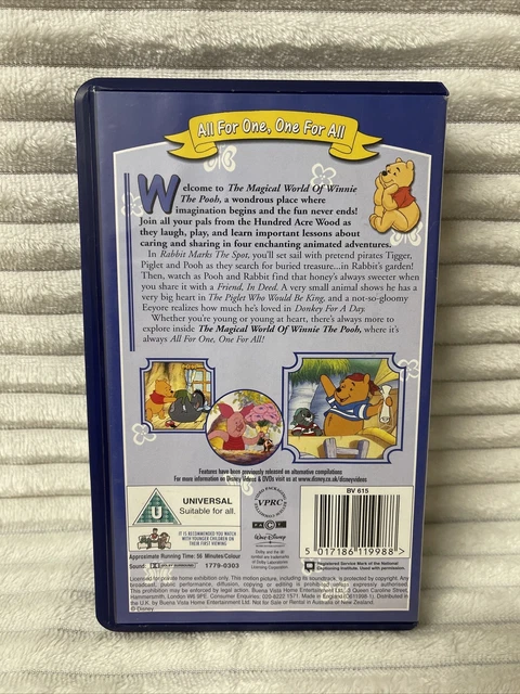 VHS WINNIE THE Pooh - All For One, One For All - PAL Video Tape Disney ...