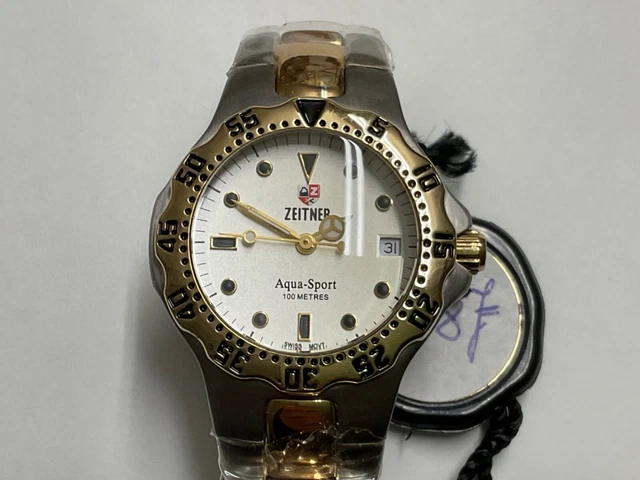 WOMEN'S ZEITNER AQUA Sport White Dial Steel/Gold Plated Bracelet Quartz ...