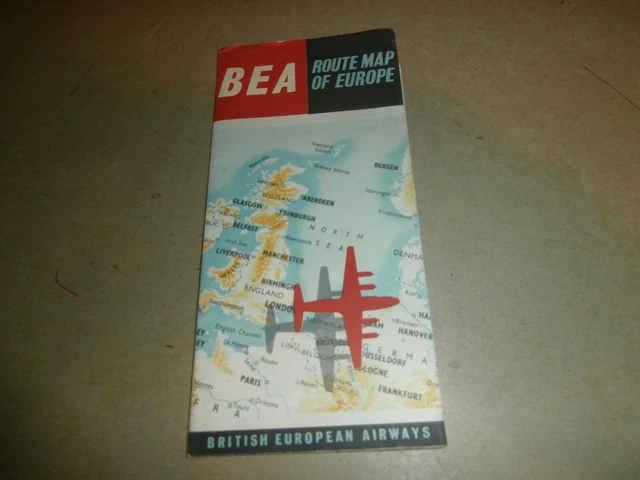 VINTAGE 1950'S BEA British European Airways Route Map of Europe ...
