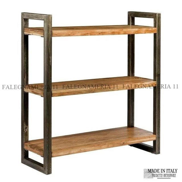LIBRERIA SCAFFALE MOBILE legno massello e ferro stile industrial ...