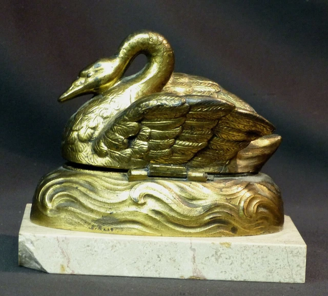 AA 19ÈM NAP III élégant coffret cygne boite bijoux bronze marbre ...