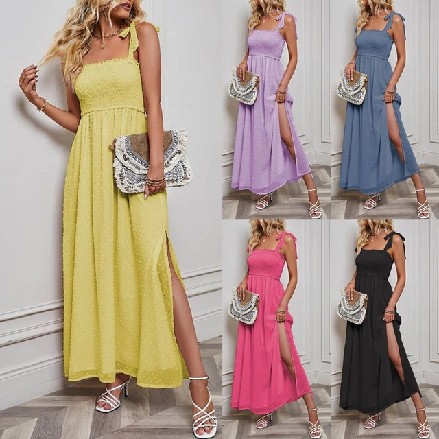 ROBE MAXI L GANTE lacets sans manches couleur sol femme robe longue t EUR 32,36 - PicClick FR