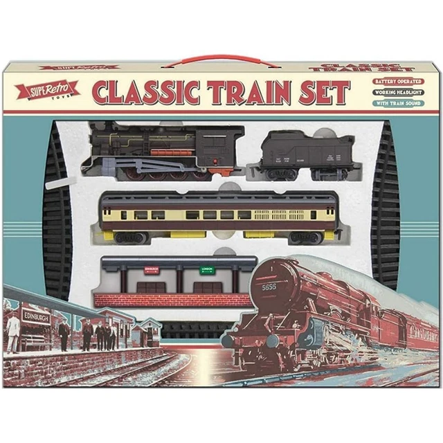 CLASSIC TRAIN SET Retro Large Battery Operated Toy Lights Sounds Track ...