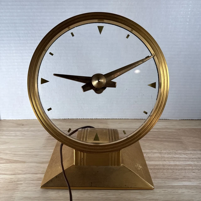 VINTAGE HADDON GOLDEN Vision Model 70 Desk Electric Clock Art Deco Gold ...