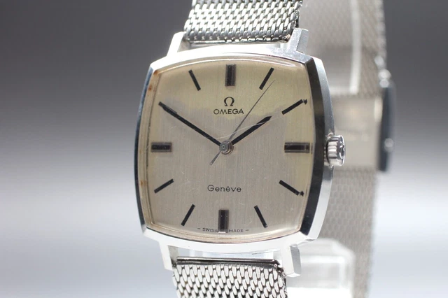 [EXC+5] VINTAGE OMEGA Geneve Cal 601 Square Manual Winding Dial Mens ...