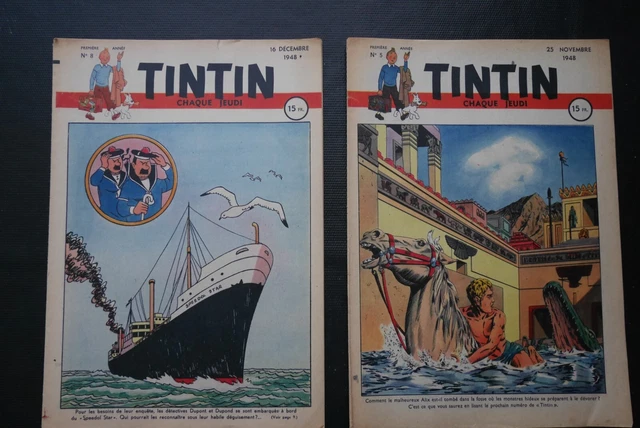 RARE LOT 2 JOURNAL TINTIN FRANCAIS n° 4 et 8 1948 HERGE . MARTIN . COTE ...
