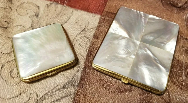 VINTAGE CIGARETTE CASE & Compact Case Mother of Pearl Front & Black ...