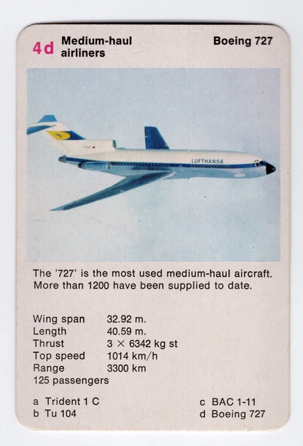 OLD AIRPLANE CARD issued in Australia. Boeing 727 £2.59 - PicClick UK