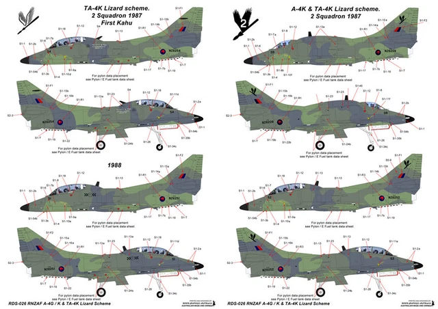 1/48 RONIN DECALS RNZAF Lizard Sch A-4K/TA-4K Skyhawk Decals and PM For ...