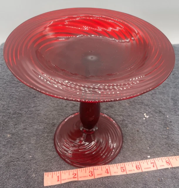 ANTIQUE VICTORIAN STEUBEN glass swirl ruby red compote signed etched ...