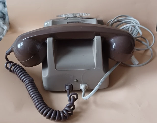 VINTAGE BEIGE and brown rotary dial telephone not tested rotary works ...