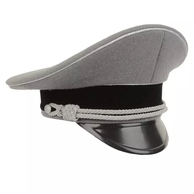 WW2 GERMAN WAFFEN SS Officer Visor Cap Stone Grey, Silver Piping With ...