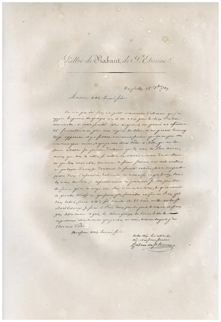 LETTRE DE JEAN Paul Rabaut Saint Étienne - Autographe gravure originale ...