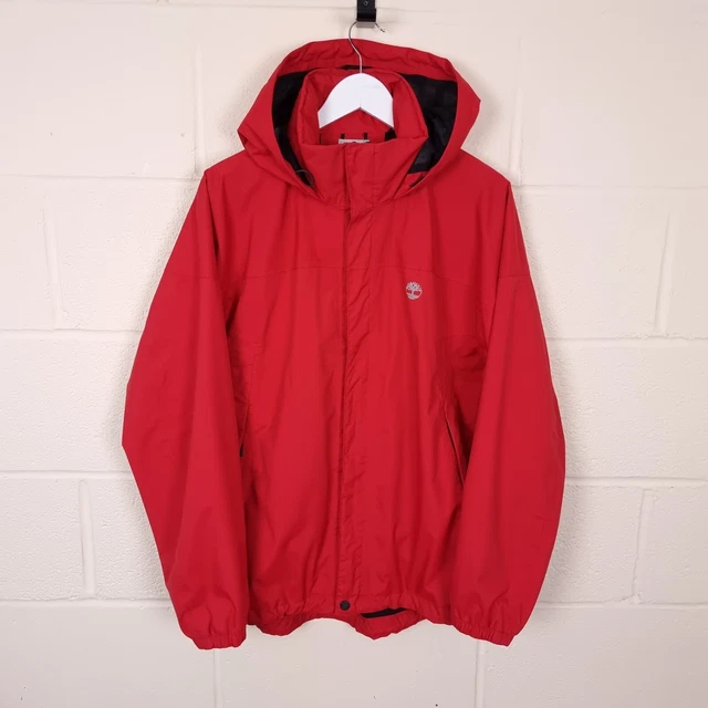 TIMBERLAND JACKET MENS M Medium Red Waterproof Rain Coat Hooded Lined ...