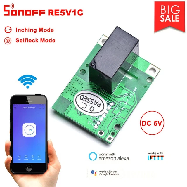 SONOFF RE5V1C SMART Relay Module 5V WiFi DIY Switch Modes APP/Voice/LAN ...