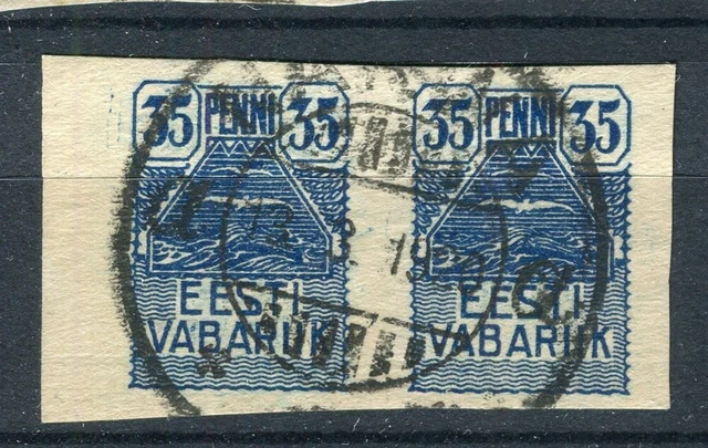 ESTONIA; 1919 EARLY Pictorial Imperf issue fine used 35p. POSTMARK Pair ...
