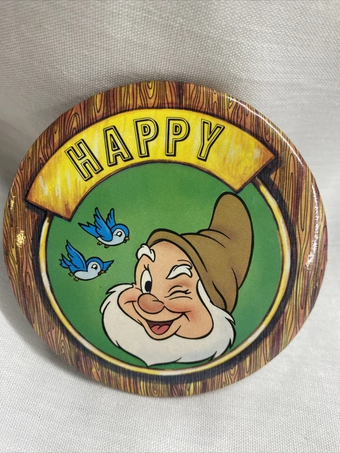 VINTAGE DISNEY SNOW White Dwarf Happy Button 3” Pin back $5.00 - PicClick