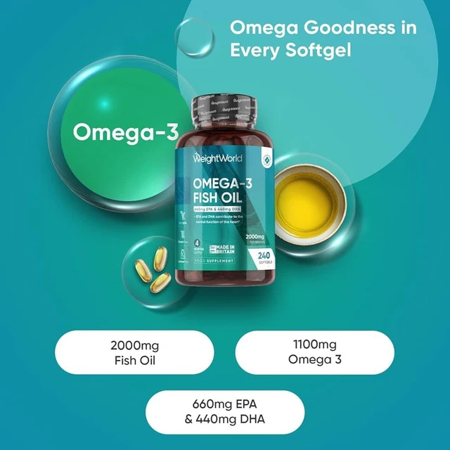 OMEGA 3 FISH Oil 2000mg - 240 Softgels (4 Months Supply) - 660mg EPA ...