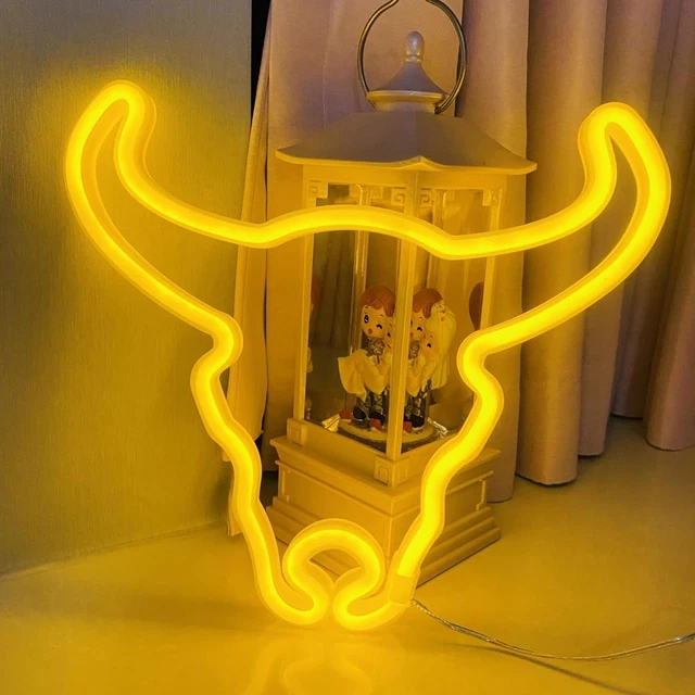 HFHUNGKEONG COW NEON Sign Led Cute Western Cowboy Light up Sign for ...