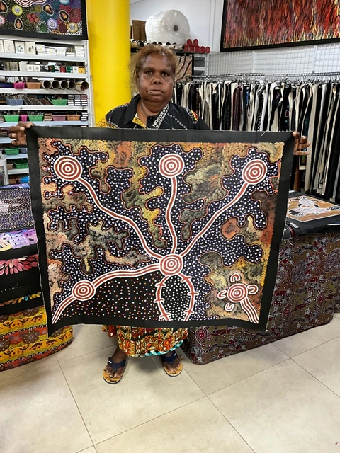 SHARON BUTCHER ABORIGINAL Artist Painting WOMEN SITTING WATERHOLE SEED ...
