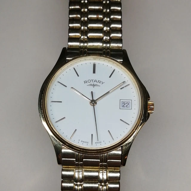 ROTARY MENS VINTAGE Watch 4031 Gold Stainless Steel Swiss Made Genuine ...