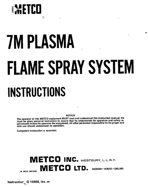 METCO EQUIPMENT MANUALS and Parts Lists 7MC 9MC DJC £17.80 - PicClick UK