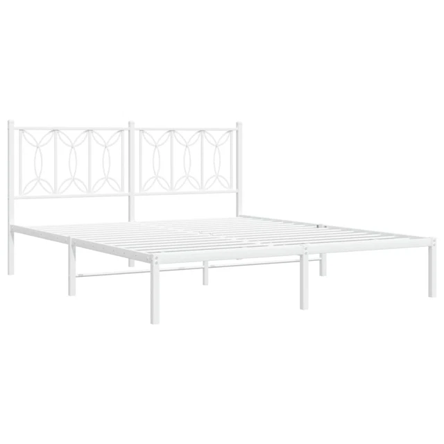 METAL BED FRAME with Headboard Home Base White 150x200 cm King Size ...