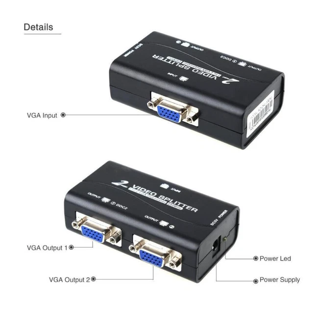 HIGH RESOLUTION 1 to 2 Monitor Switch VGA Video Splitter Converter ...