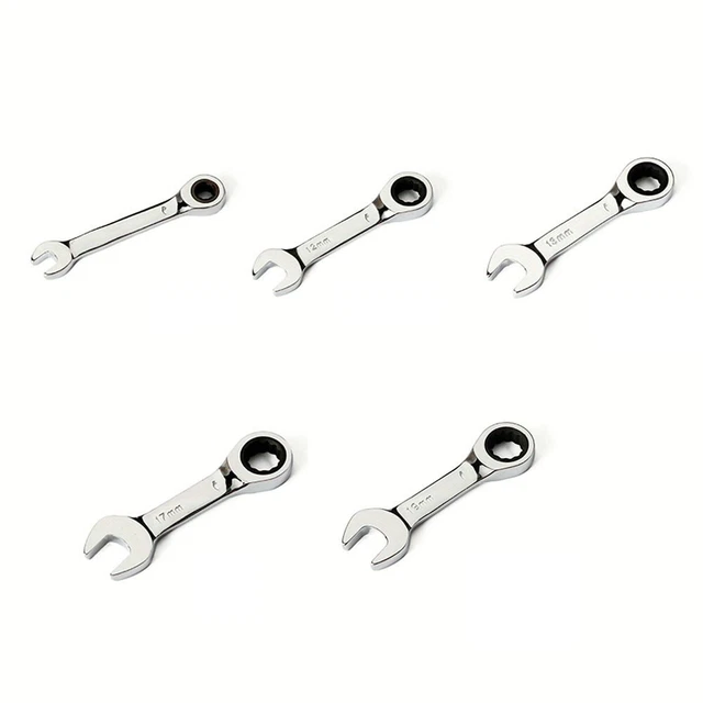 COMPACT AND STURDY Short Handle Ratchet Socket Wrench Spanner Set 5Pcs ...