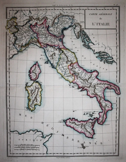 ITALIA ITALY ITALIA carta mappa incisione incisione incisione Mentelle ...
