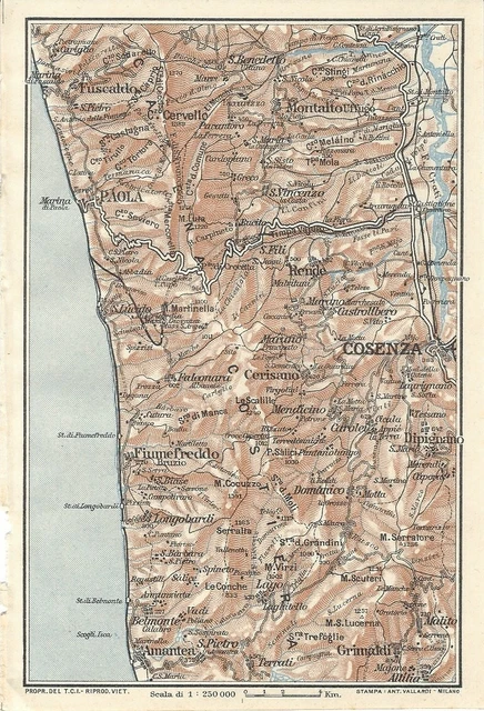 ANTIQUE MAP COSENZA & SURROUNDINGS Calabria TCI 1928 Antique map £11.15 ...