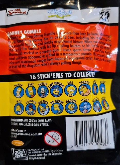 VINTAGE SIMPSON'S STICK em #6, BARNEY. 2009. Sealed in original ...