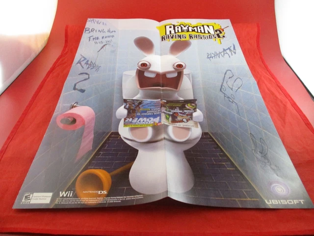 RAYMAN RAVING RABBIDS 2 Nintendo DS Wii Foldable Promo Poster Insert ...