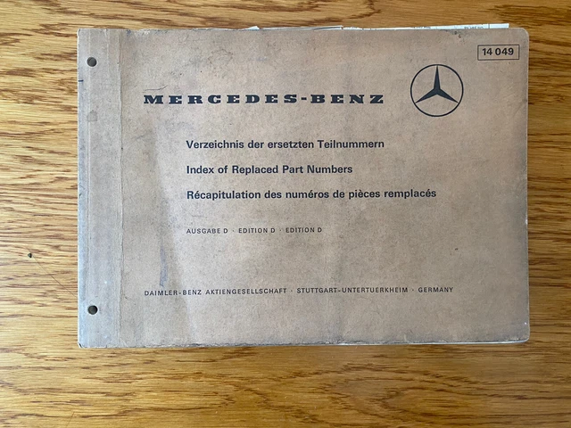 MERCEDES BENZ DEALERSHIP Index Of Replaced Part Numbers Catalogue Book ...