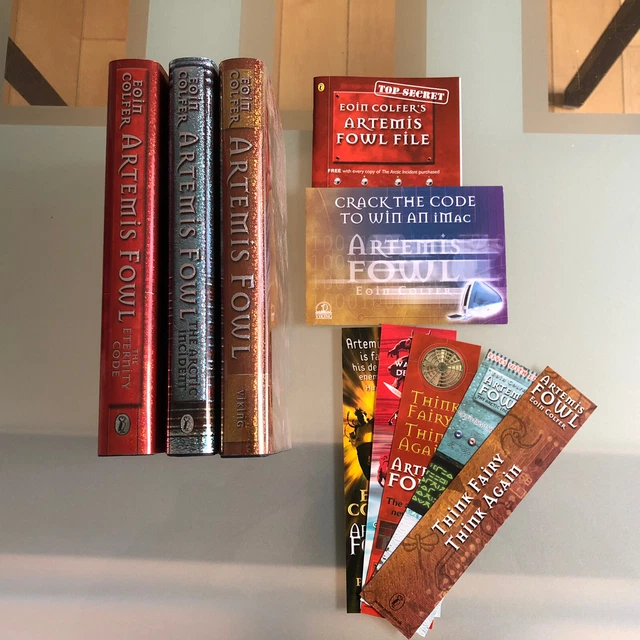 EOIN COLFER SIGNED Artemis Fowl 3 book set UK 1st HB + 5 Bookmarks ...