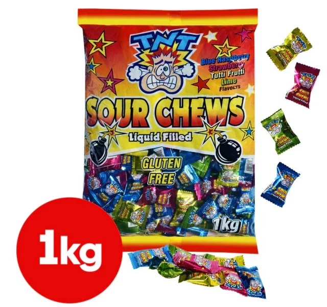 TNT SOUR CHEWS 1kg 220 Halloween Candy Treats Party Favours Buffet Bulk ...