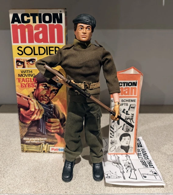 VINTAGE ORIGINAL ACTION MAN SOLDIER 1st EAGLE EYES BLUE PANTS + BOX ...