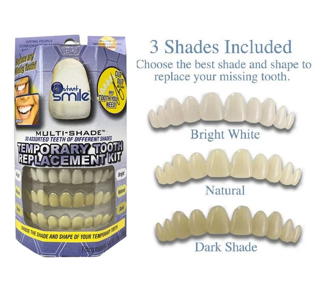INSTANT SMILE MULTI-SHADE Temporary Replacement Teeth Kit 3 Shades 30 ...