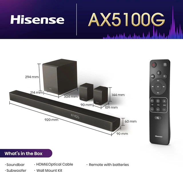 HISENSE AX5100G 5.1 Channel 340W Dobly Atmos Soundbar with wireless ...