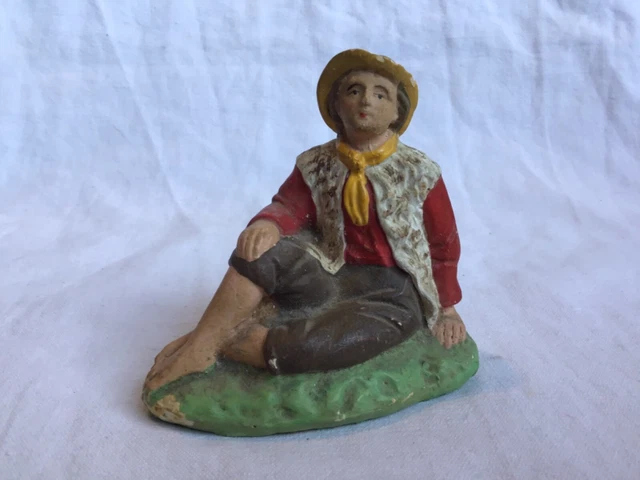 SANTON DEVINEAU BERGER Assis Ancien Vintage Creche 10 Cm Taille 5 EUR ...