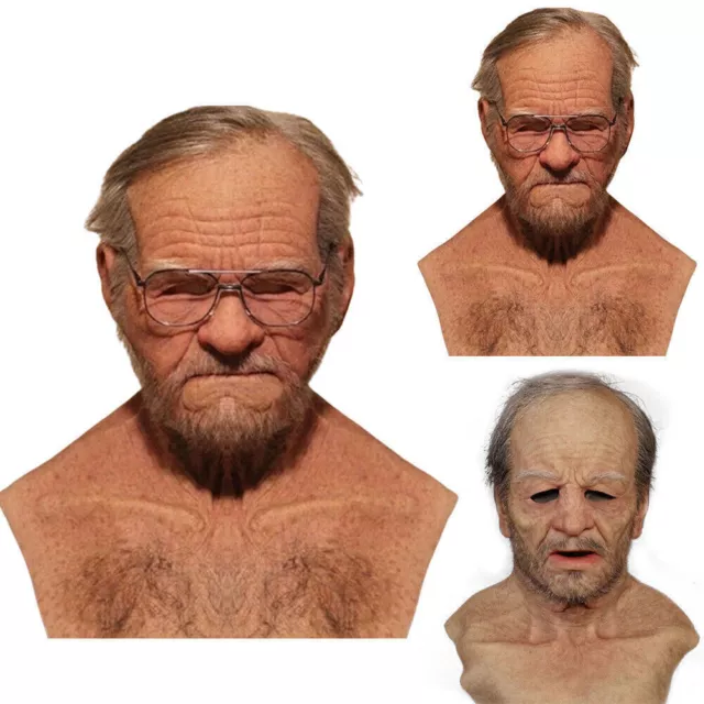 Halloween Realistic Latex Old Man Face Mask Fancy Disguise Prop Cosplay