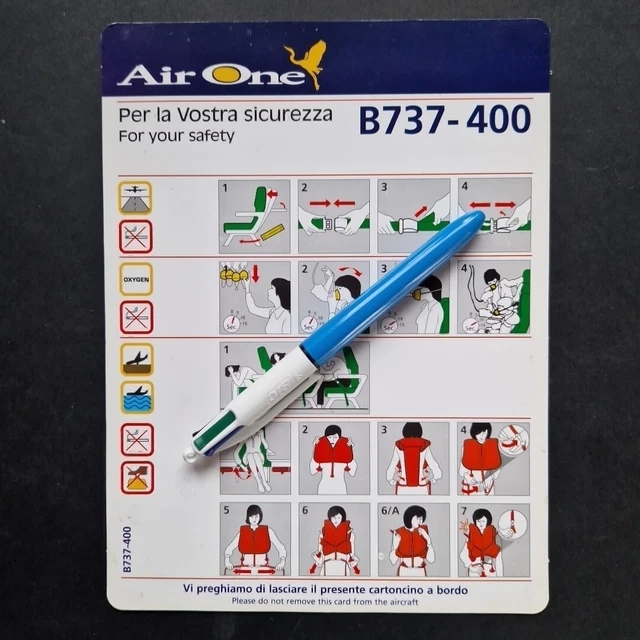 AIR ONE ITALIAN airline emergency Safety Card B737-400 Italy no date ...